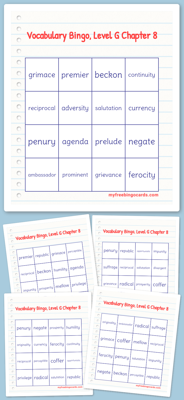 Virtual Vocabulary Bingo, Level G Chapter 8