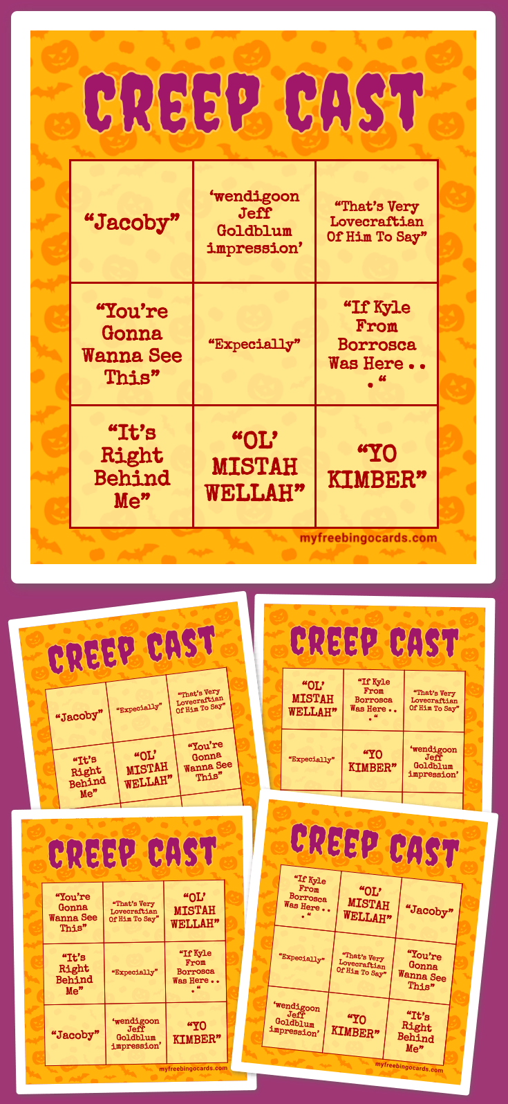 Virtual Creep Cast Bingo