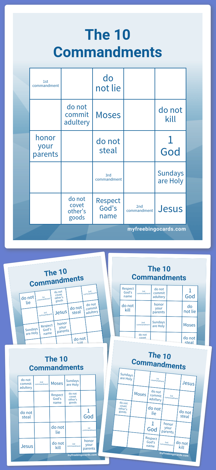 Virtual The 10 Commandments Bingo