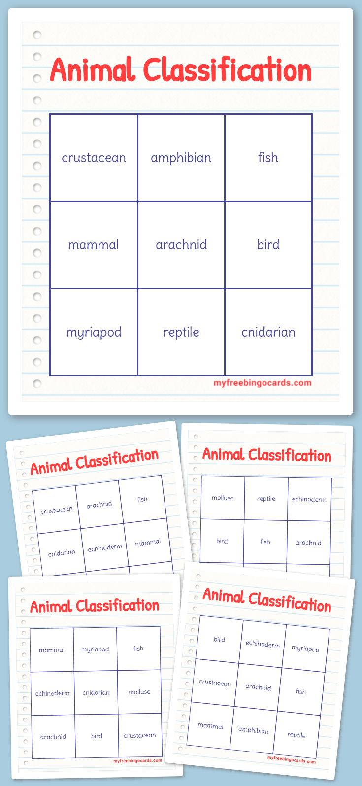 Virtual Animal Classification Bingo