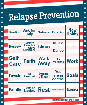 Relapse Prevention Bingo