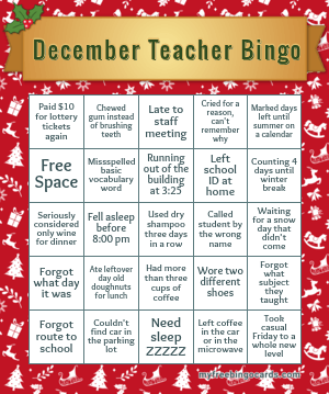December Teacher Bingo