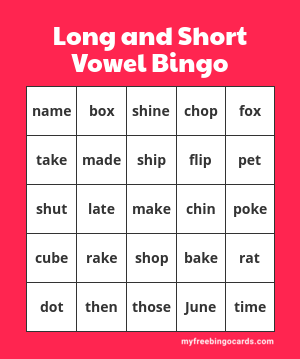 Print 100+ Long and Short Vowel Bingo Cards