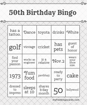50th Birthday Bingo