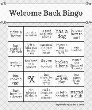 Welcome Back Bingo