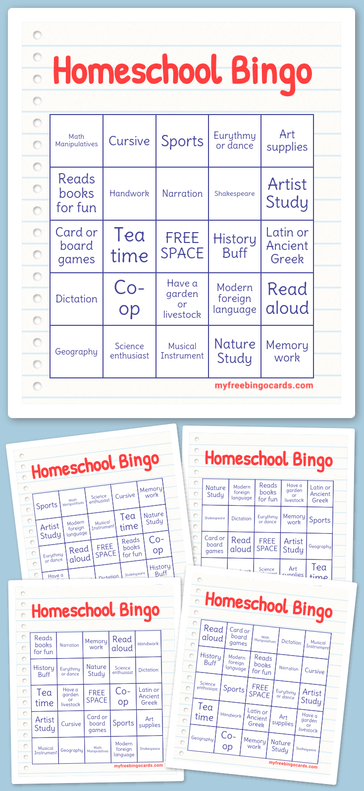 Virtual Homeschool Bingo