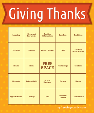 Giving Thanks Bingo