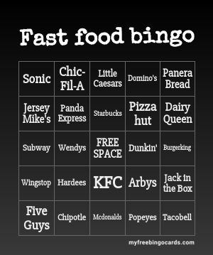 Fast food bingo