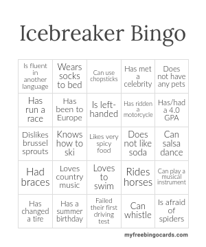 Icebreaker Bingo