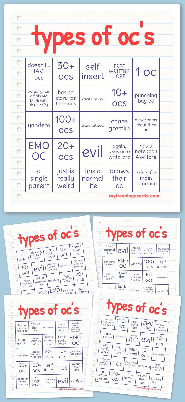 Virtual types of oc's bingo