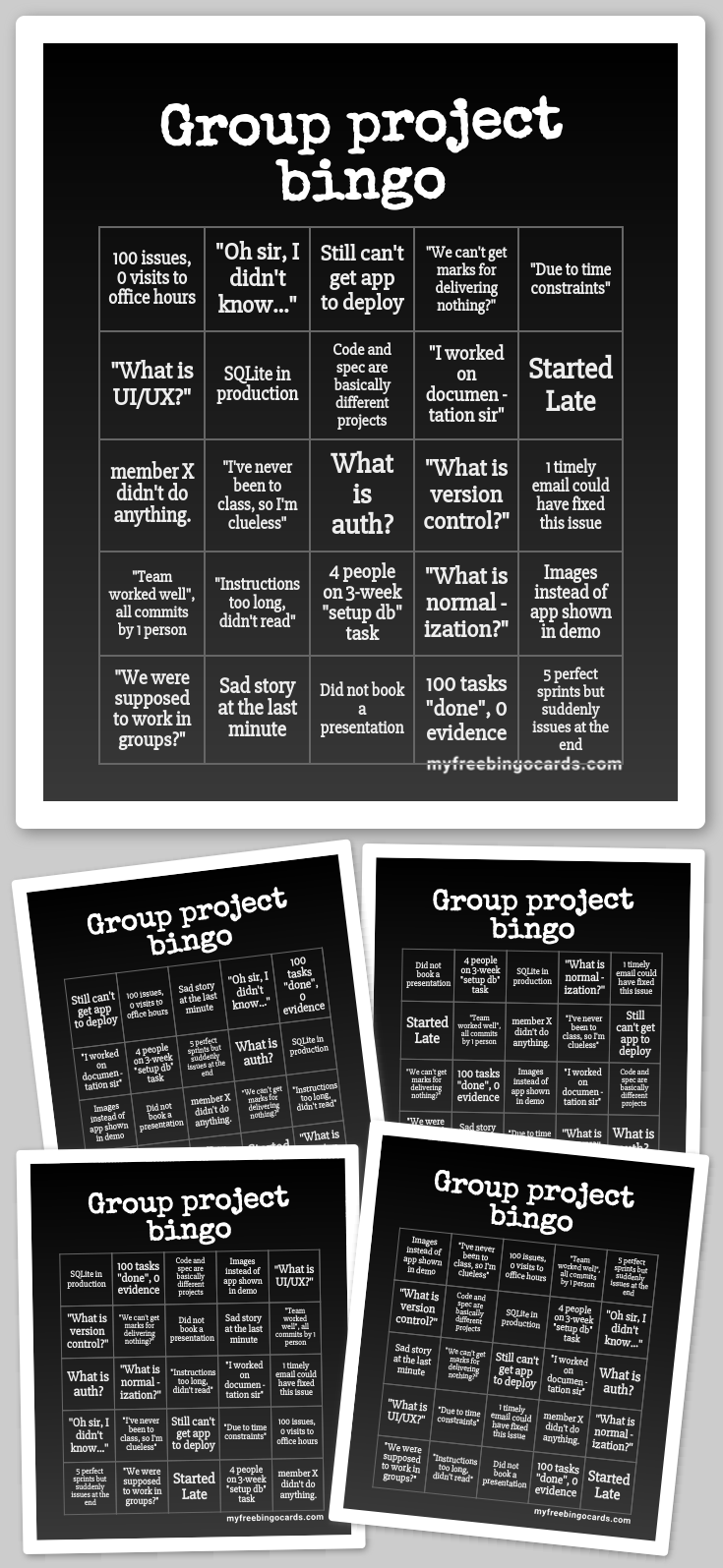 Virtual Group project bingo