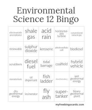 Environmental Science 12 Bingo