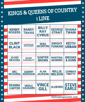 KINGS & QUEENS OF COUNTRY 1 LINE BINGO
