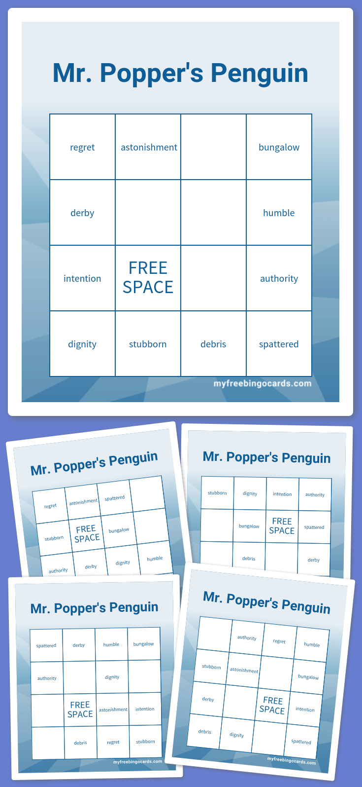 Virtual Mr. Popper's Penguin Bingo