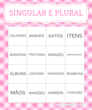 SINGULAR E PLURAL BINGO
