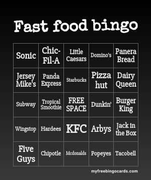 Fast food bingo