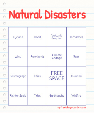 Natural Disasters Bingo