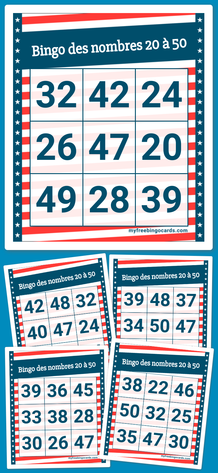 Virtual Bingo des nombres 20 à 50