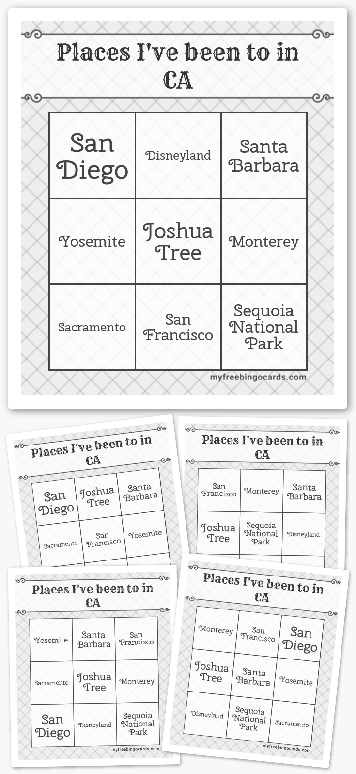 Virtual Places I've been to in CA Bingo