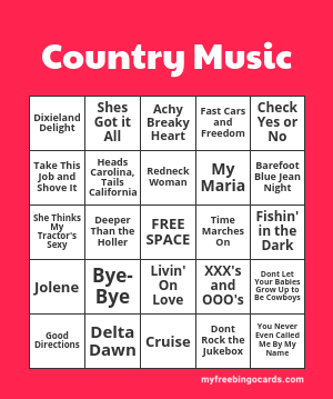 Country Music Bingo