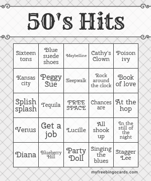 Print 100+ 50's Hits Bingo Cards