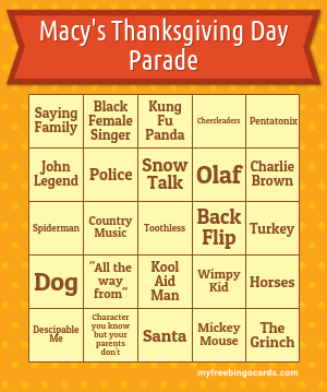 Macy's Thanksgiving Day Parade Bingo