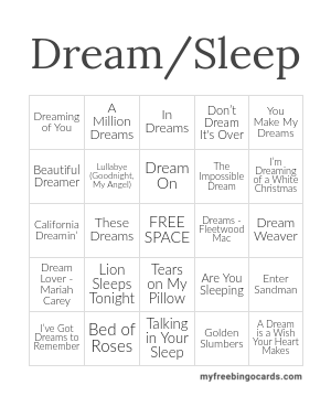 Dream/Sleep Bingo