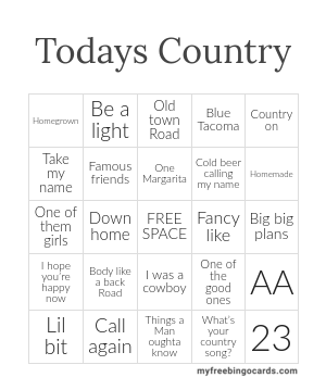 Todays Country Bingo