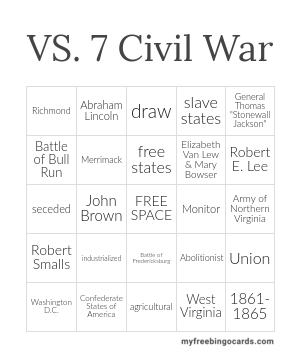 VS. 7 Civil War Bingo