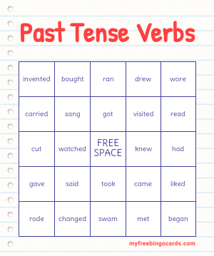 Past Tense Verbs Bingo