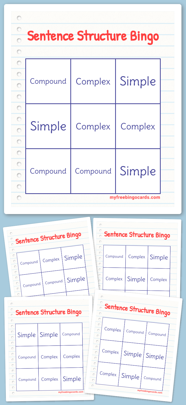 Virtual Sentence Structure Bingo