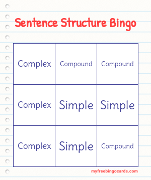 Sentence Structure Bingo
