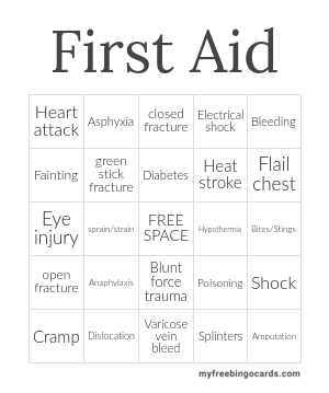 First Aid Bingo
