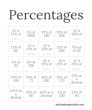 Percentages Bingo