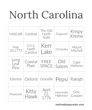 North Carolina Bingo