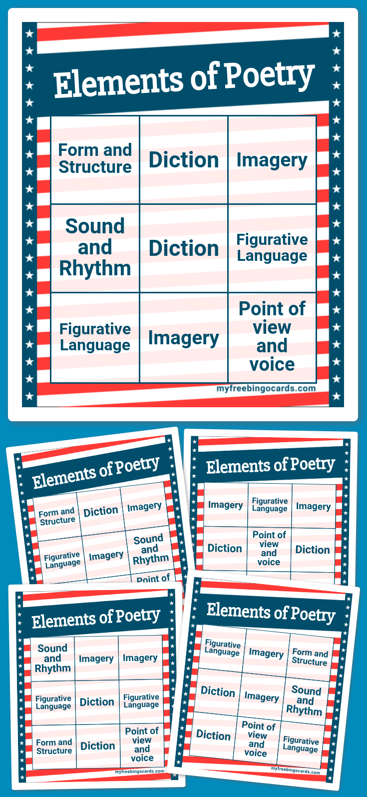 Virtual Elements of Poetry Bingo