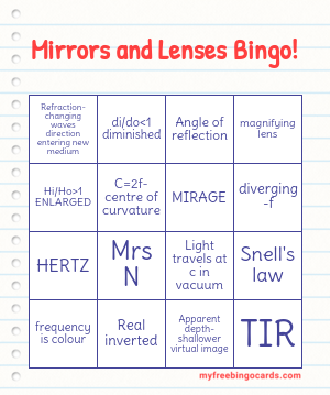 Mirrors and Lenses Bingo!