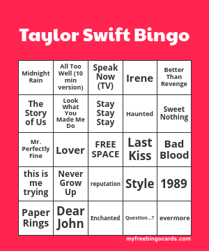 Taylor Swift Bingo