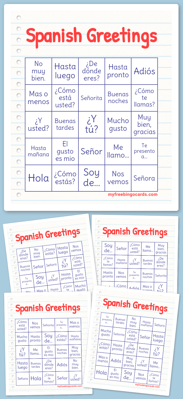 Virtual Spanish Greetings Bingo
