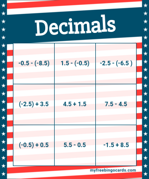 Decimals Bingo