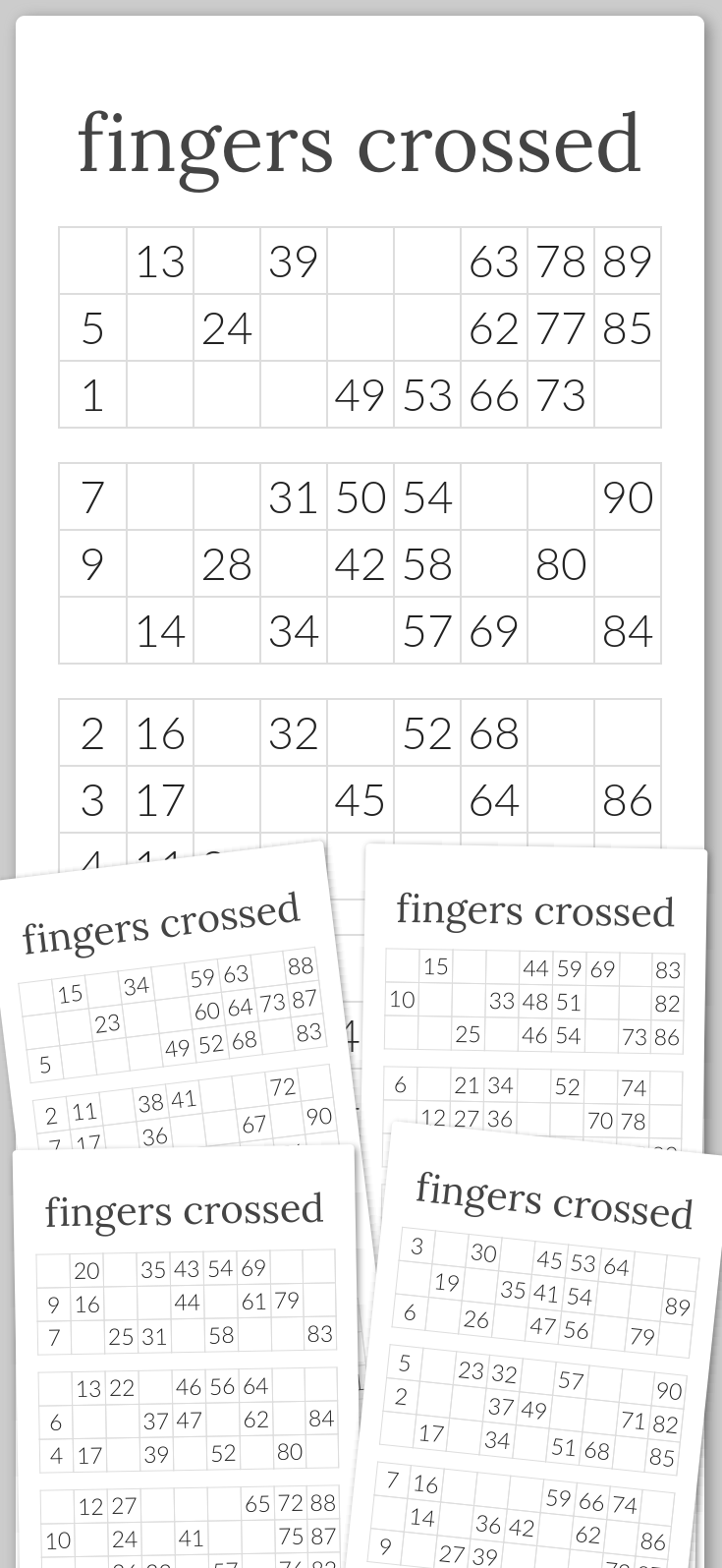 Virtual fingers crossed bingo