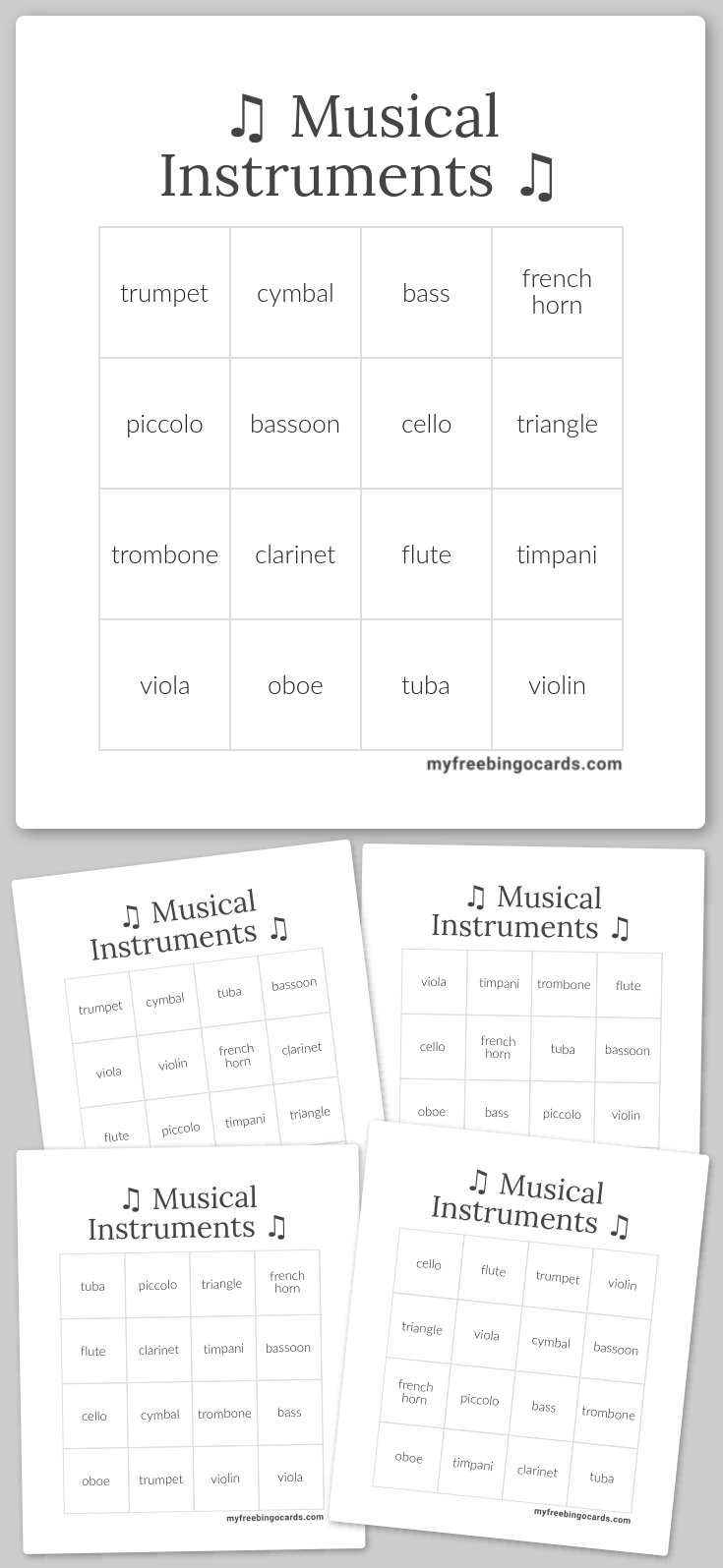 Virtual ♫ Musical Instruments ♫ Bingo