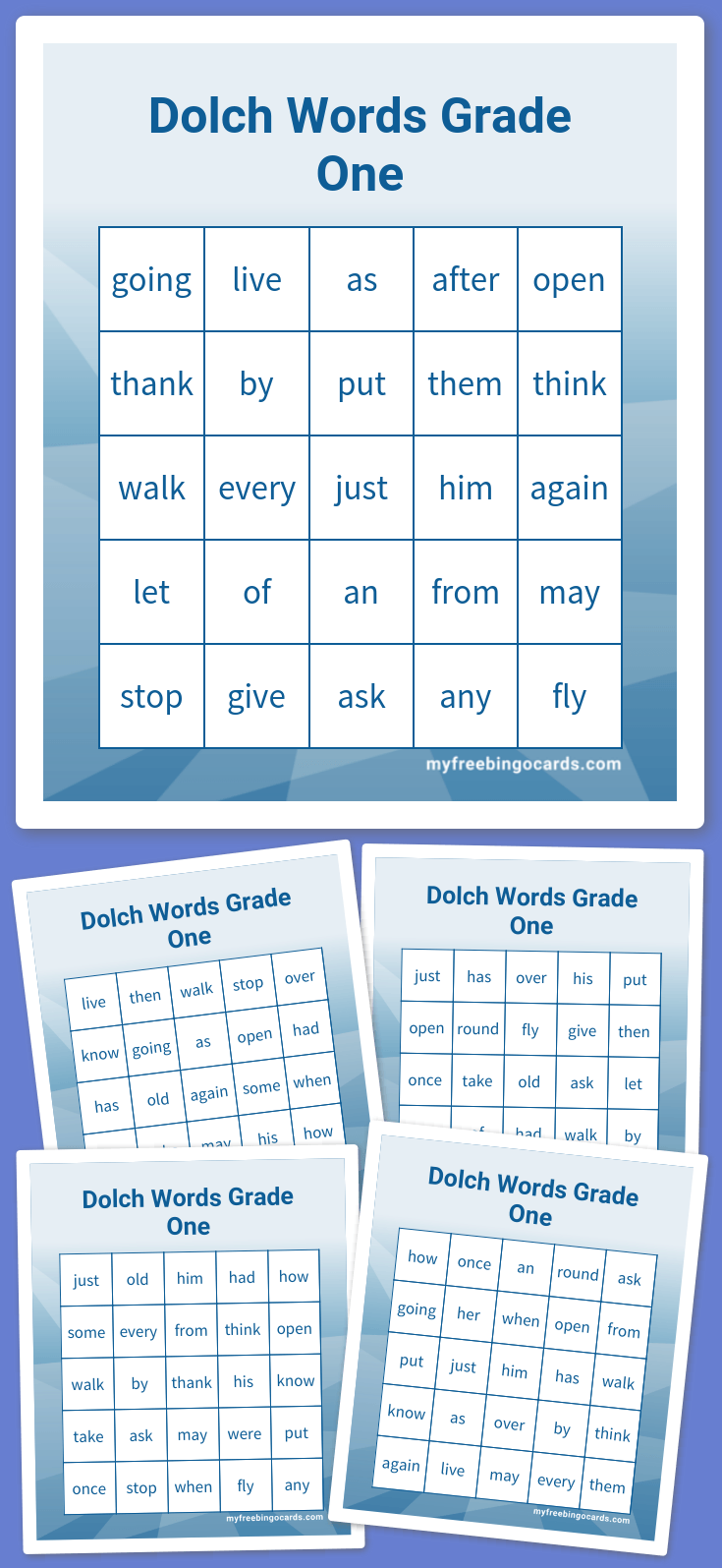 Virtual Dolch Words Grade One Bingo