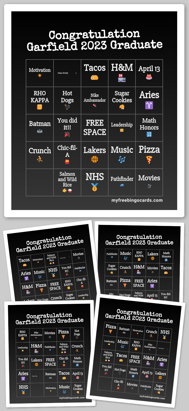 Virtual Congratulation Garfield 2023 Graduate Bingo