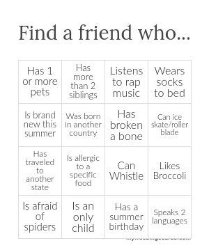Find a friend who... Bingo
