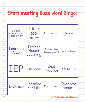Staff meeting Buzz Word Bingo!