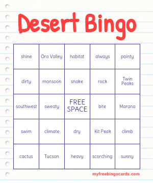 Print 100+ Desert Bingo Cards