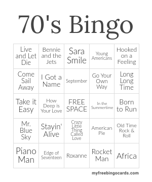 70's Bingo