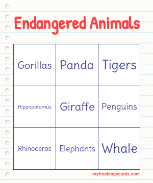 Endangered Animals Bingo