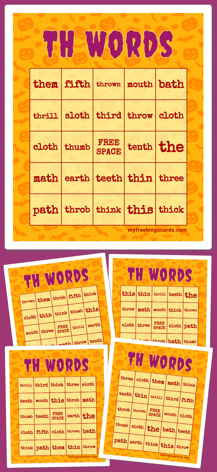 Virtual TH Words Bingo